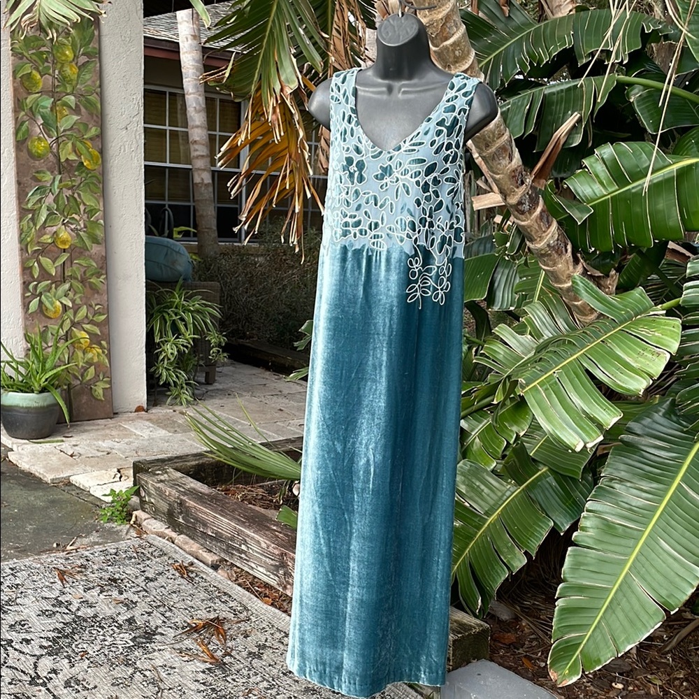 David Dart Burnout Velvet Column Dress - Gem